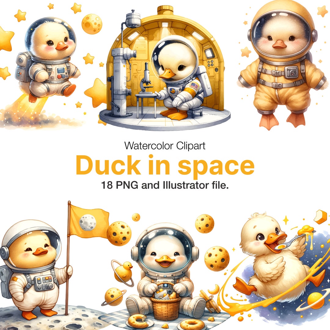 18 Watercolor Duck in Space Clipart, Duck in Space Illustrations ...