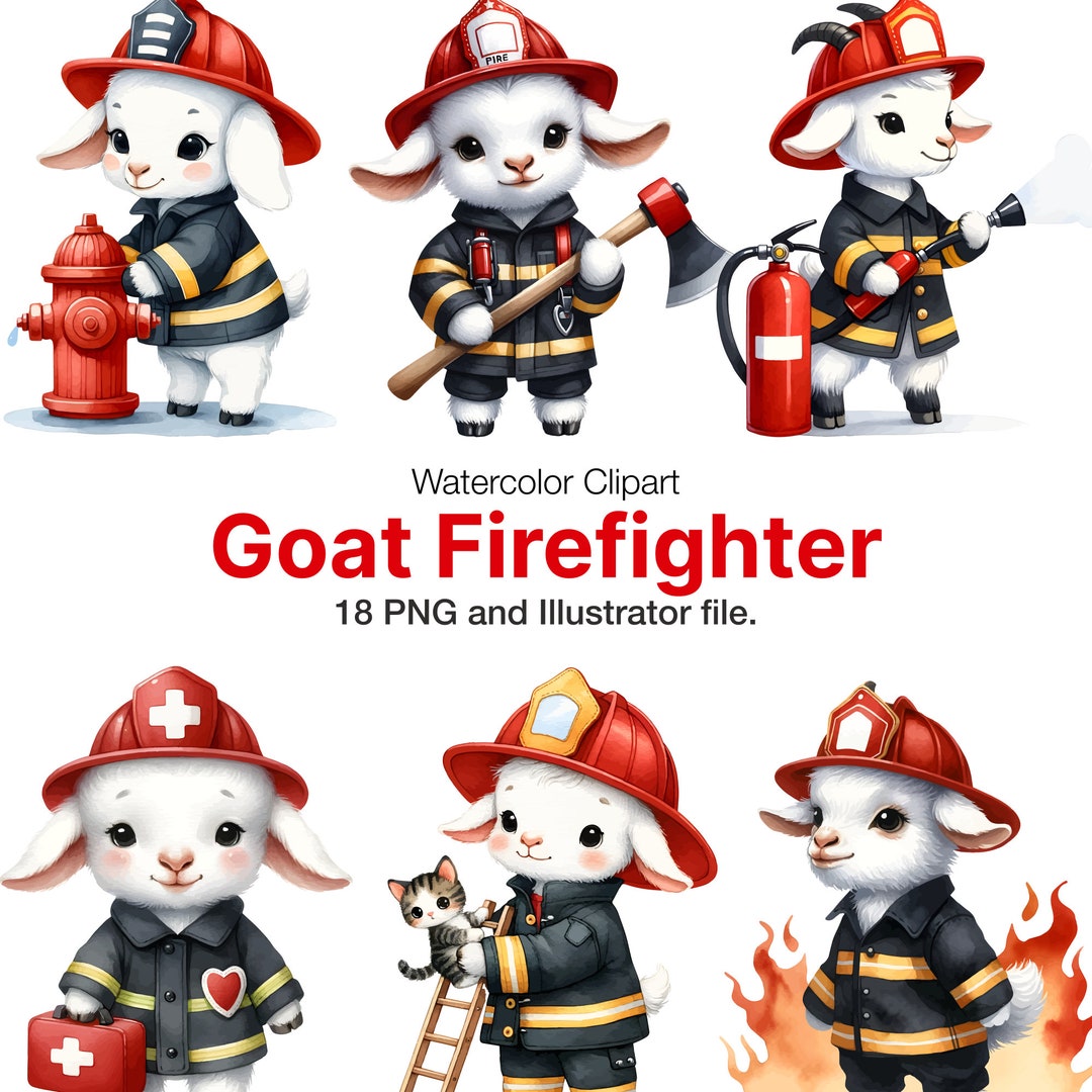 18 Watercolor Goat Firefighter Clipart, Goat Firefighter Illustrations ...