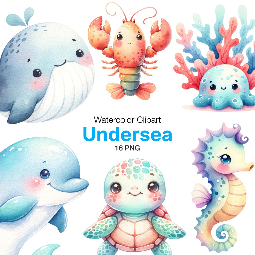 Undersea Watercolor Clipart, Nursery Decor, Baby Wall Art, Octopus ...