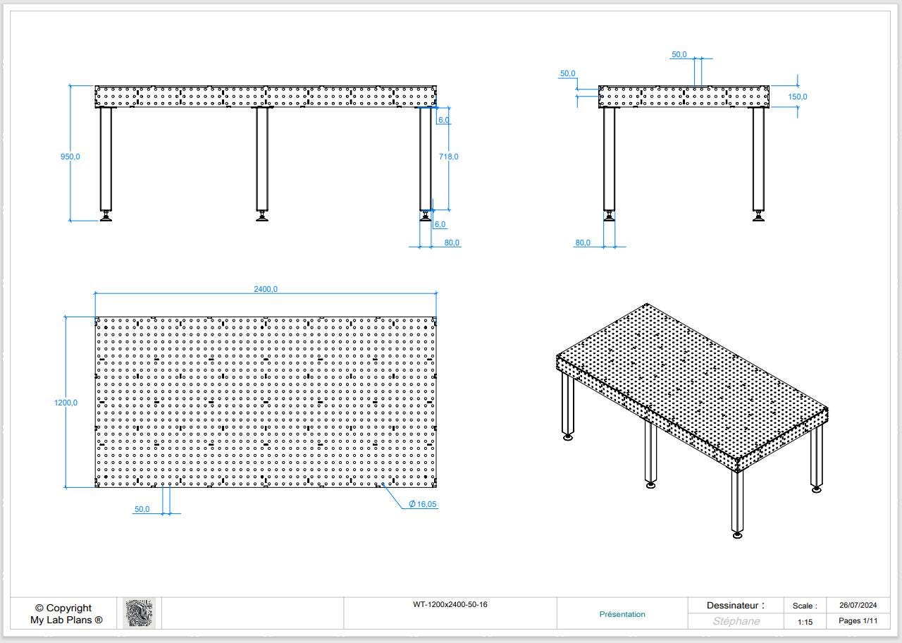 Large Welding Table Plans 1500x3000mm | PDF DWG STEP Dxf | Heavy Duty ...