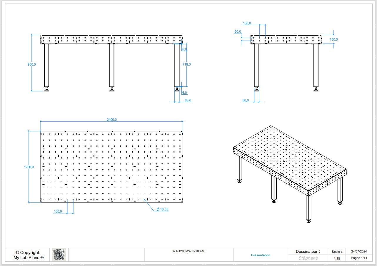 Large Welding Table Plans 1500x3000mm | PDF DWG STEP Dxf | Heavy Duty ...