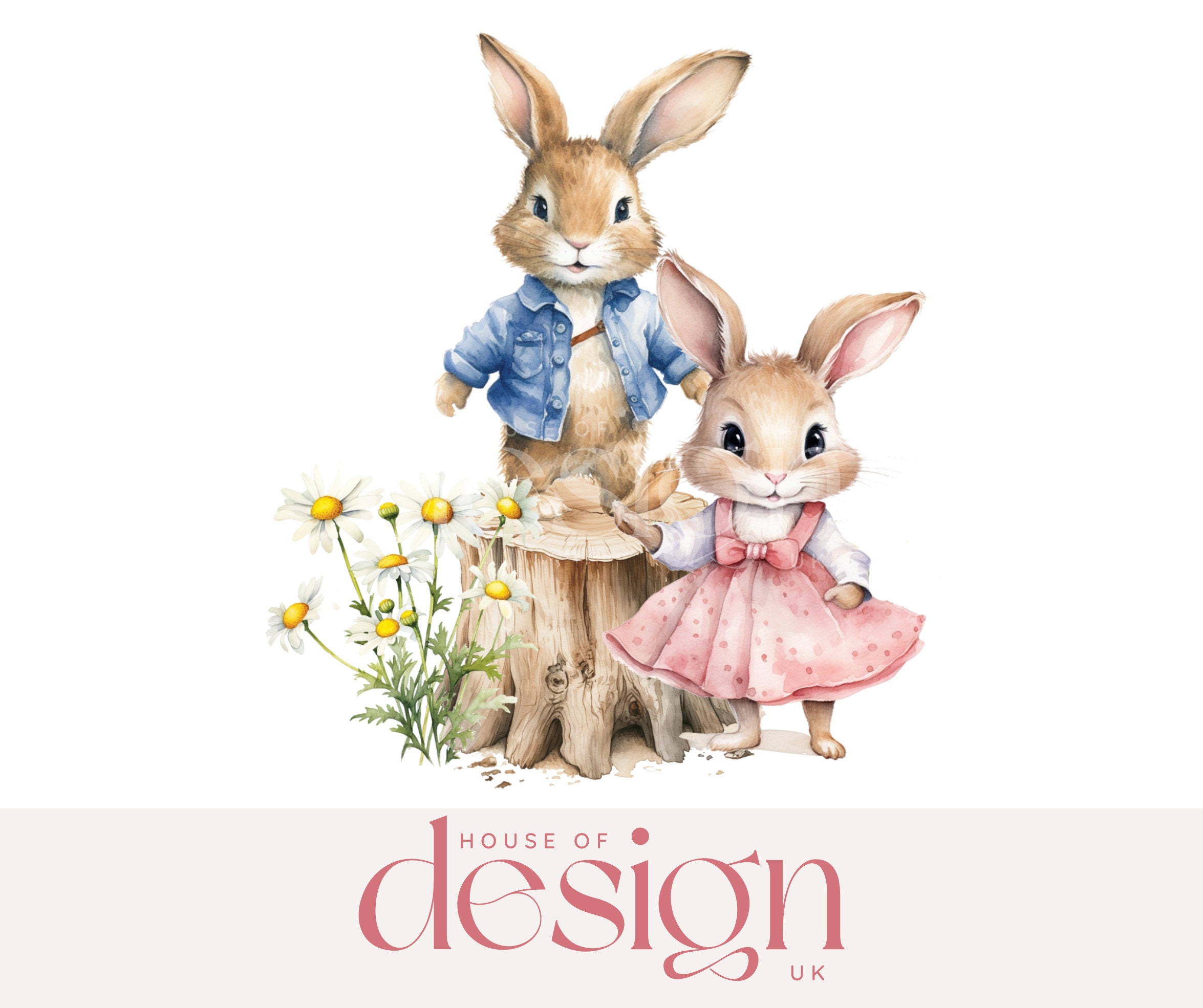 Woodland Bunny Duo Floppy Bunny Design PNG File Sublimation UV/DTF ...