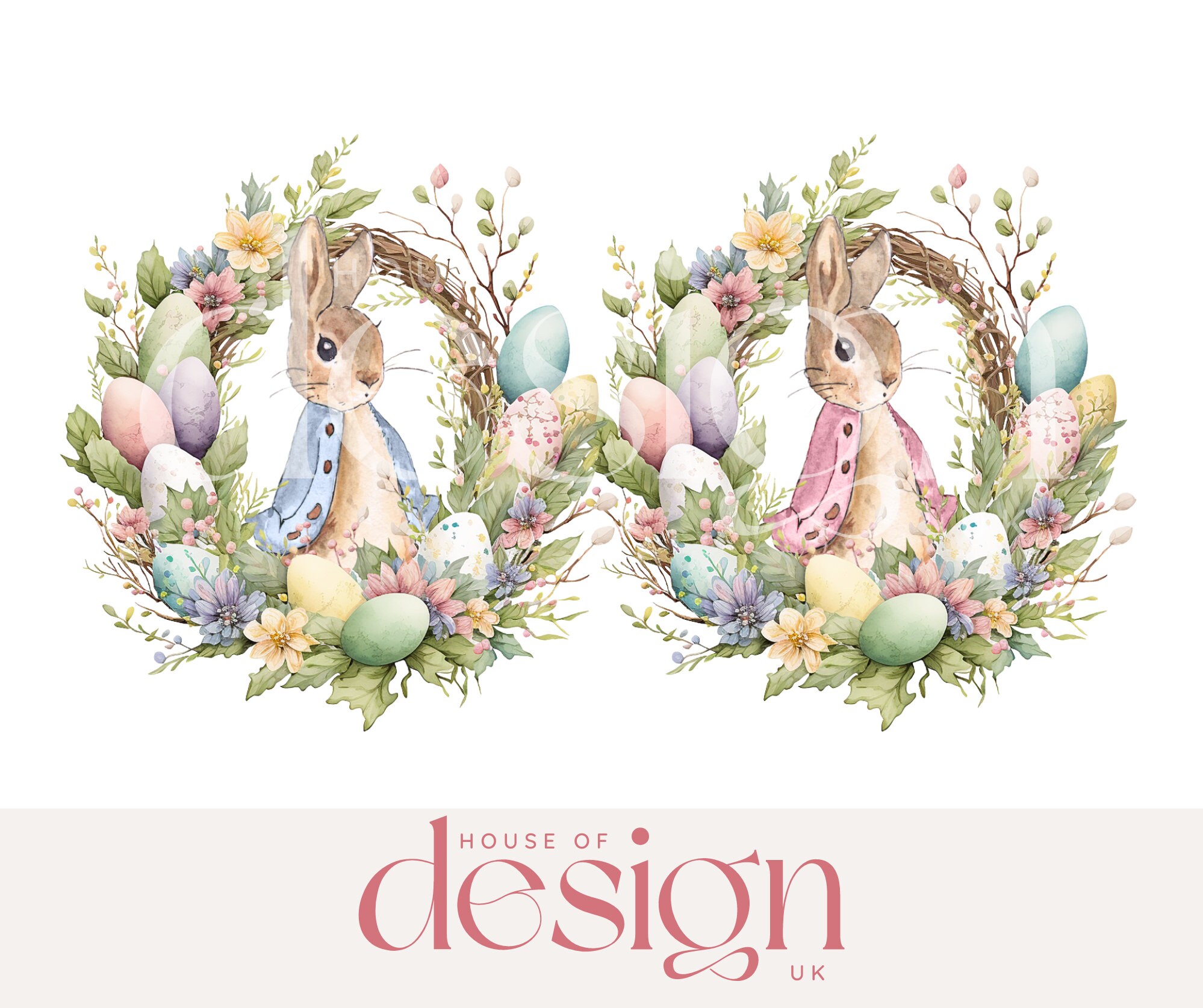 Set of 2 Easter Wreath Design Flopsy PNG File Sublimation UV/DTF ...