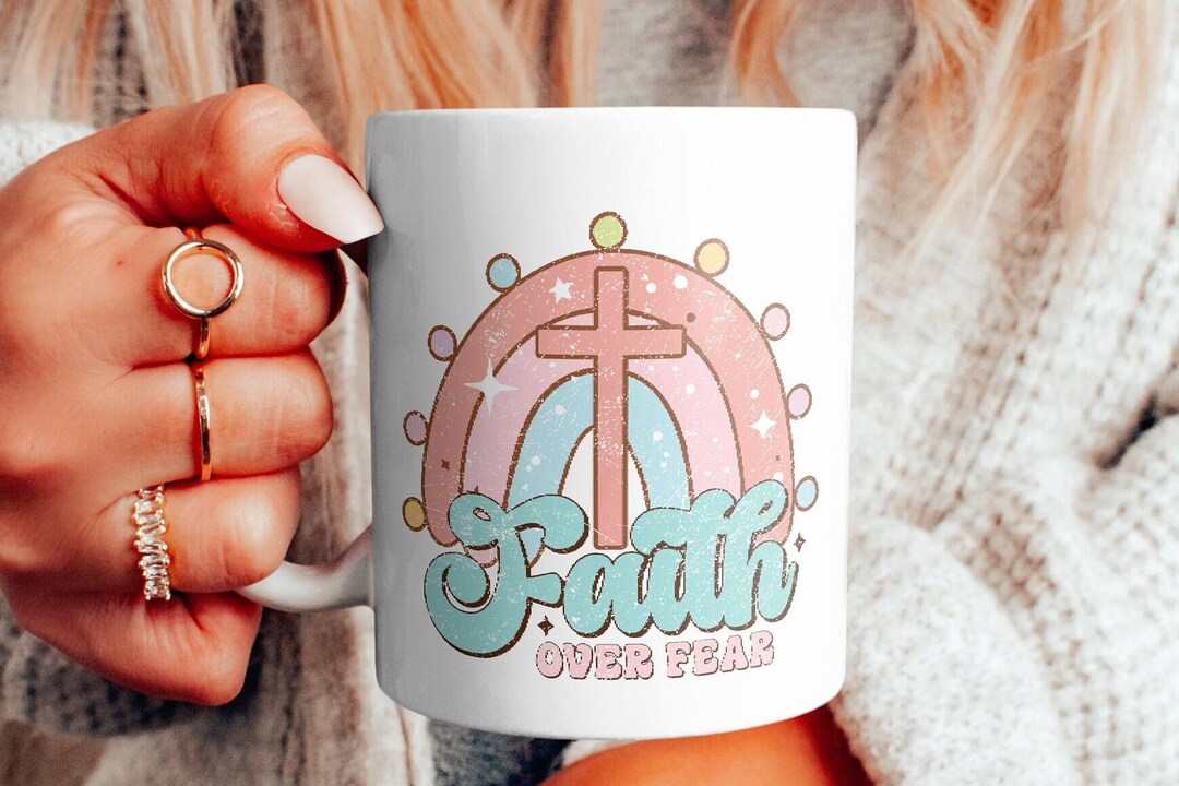 Faith Over Fear Coffee Mug - Retro Ceramic Cup With Bible Verses, Trust ...