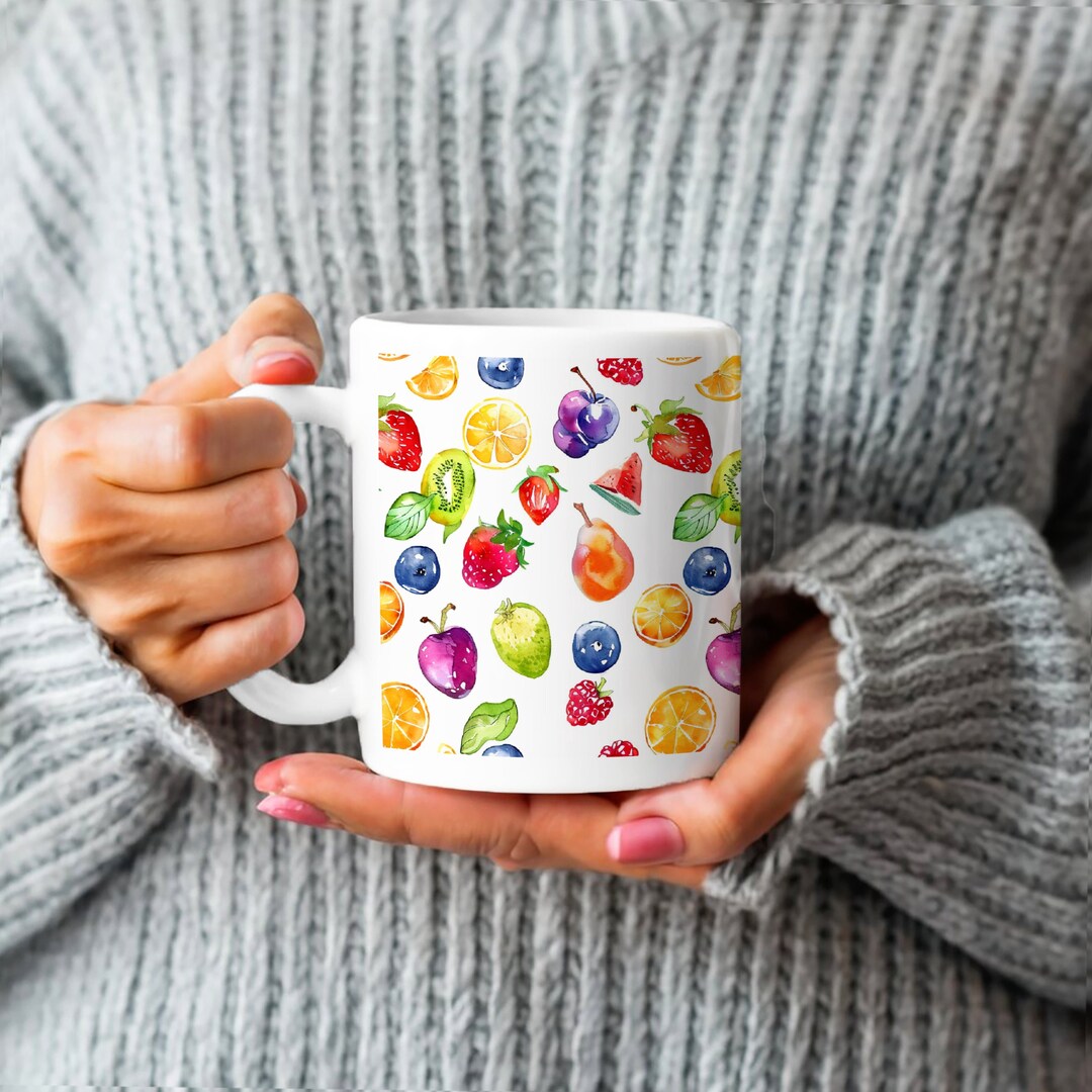 Fruit Mug, Cottage Core Mug, Mug Wrap Designs, Aesthetic Mug, Peach Mug ...