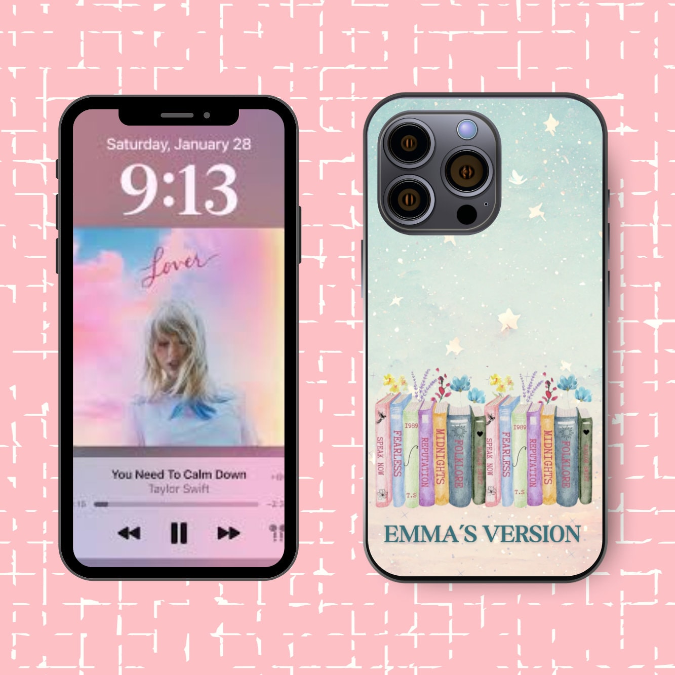 Personalised Taylor Swift Inspired Phone Case Pink Stars Pastel Books Albums Artwork Reputation ...