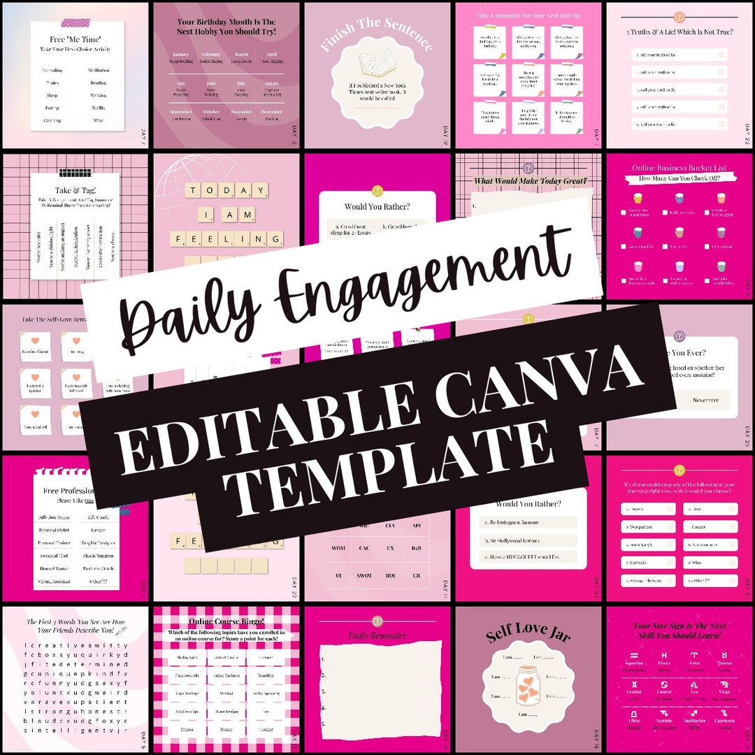 Daily Engagement Pink Canva Template | Instant Download | Daily Notes ...