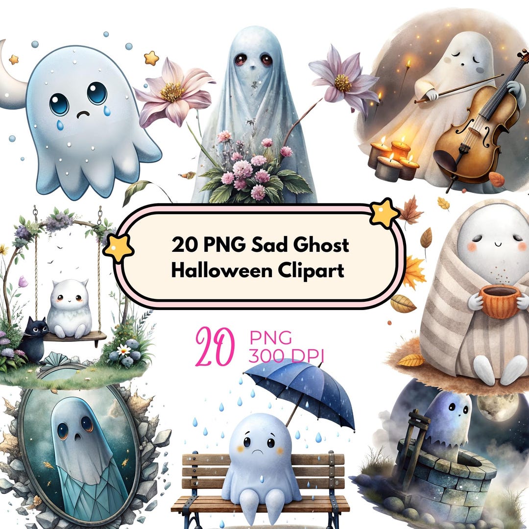 20 PNG Sad Ghost Halloween Clipart | 50 Unique Designs | 3000x3000px ...