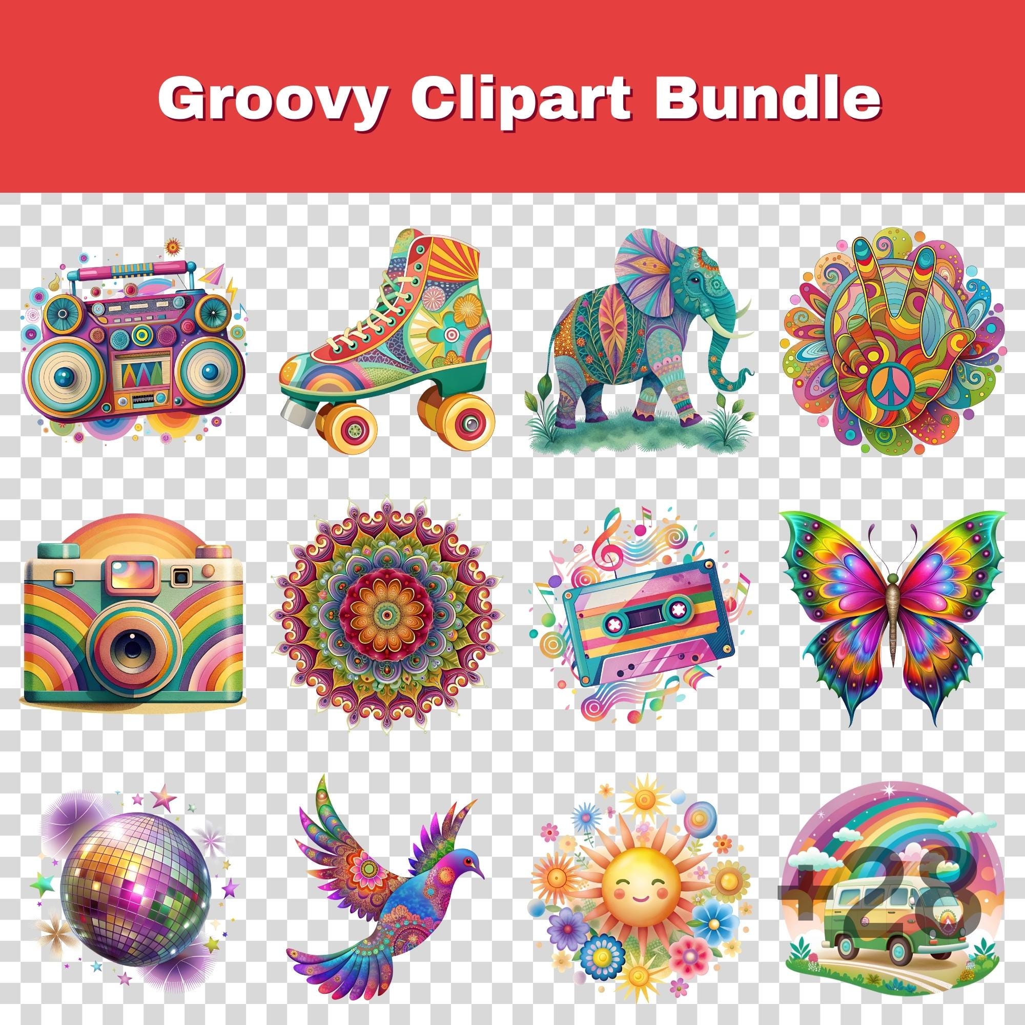 40 PNG Groovy Clipart Bundle High-resolution 3000x3000px 300 DPI ...