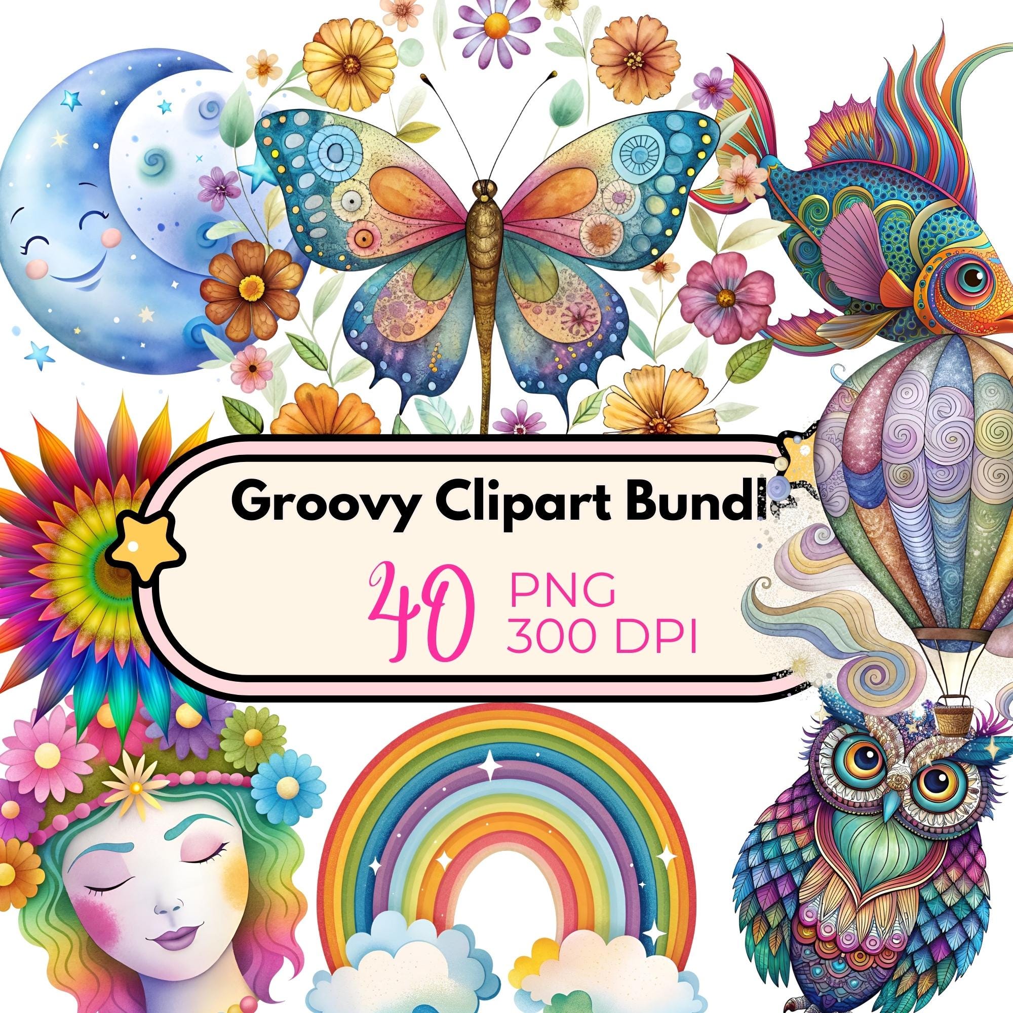 40 PNG Groovy Clipart Bundle High-resolution 3000x3000px 300 DPI ...