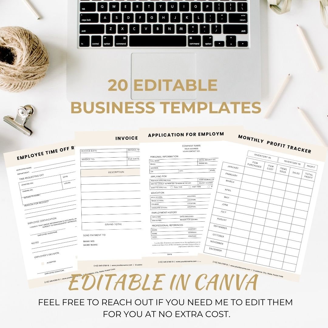 20 Business Templates Bundle Pack 1 I Editable Canva Template I Invoice ...
