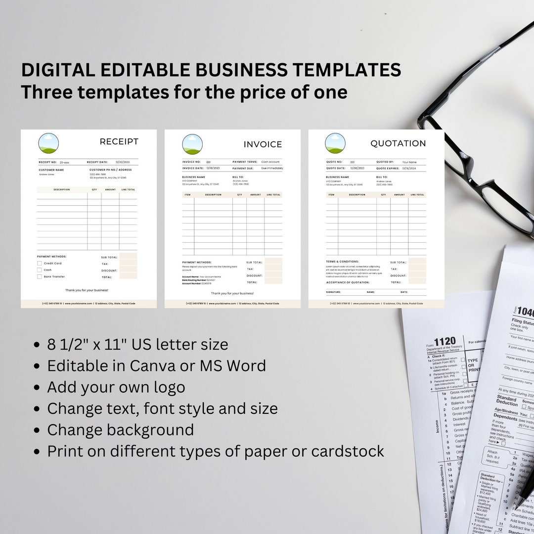 Editable Invoice, Receipt and Quotation Template I Minimalist Business ...