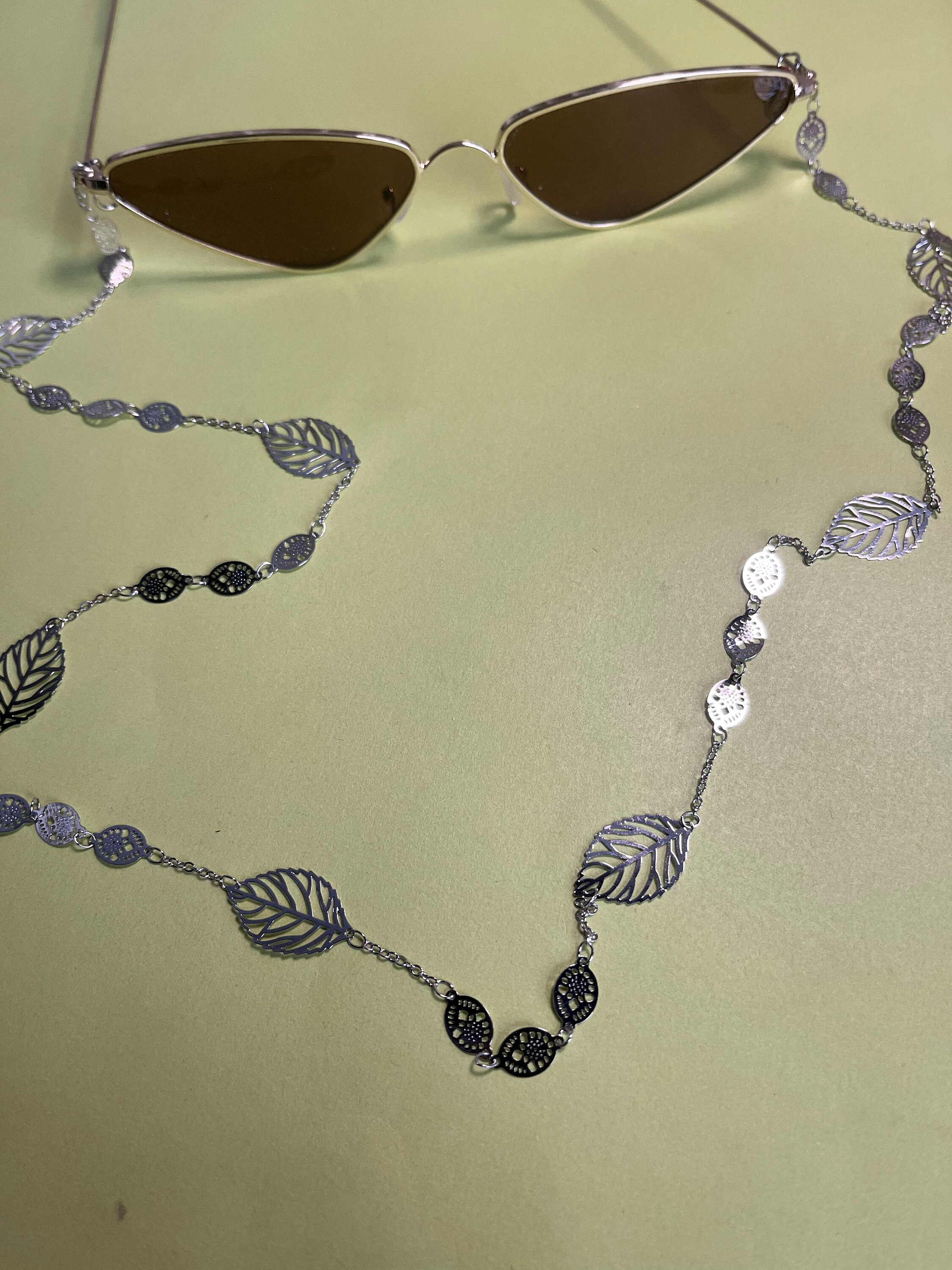Silver, Hollowed Out Leaves, Handmade Chains, Eyeglass Chains, Eyeglass ...