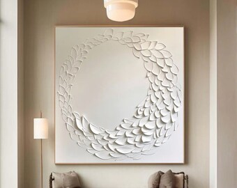 White Plaster Wall Art,handmade Textured Painting,3d Abstract Art ...