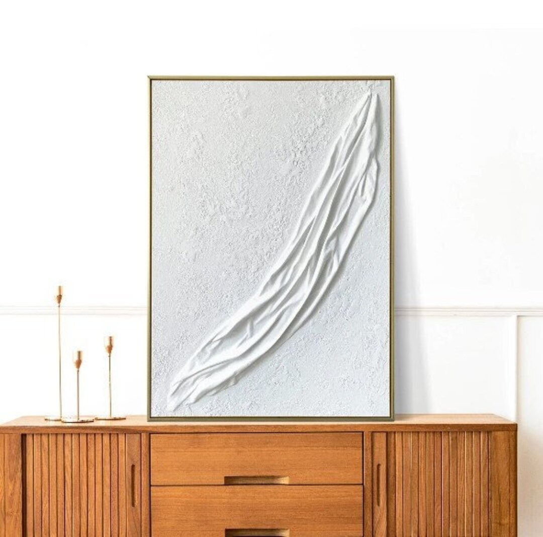 White Plaster Wall Art, Handmade Fabric Textured Painting, 3D Textured Fabric Wall Art, Abstract ...