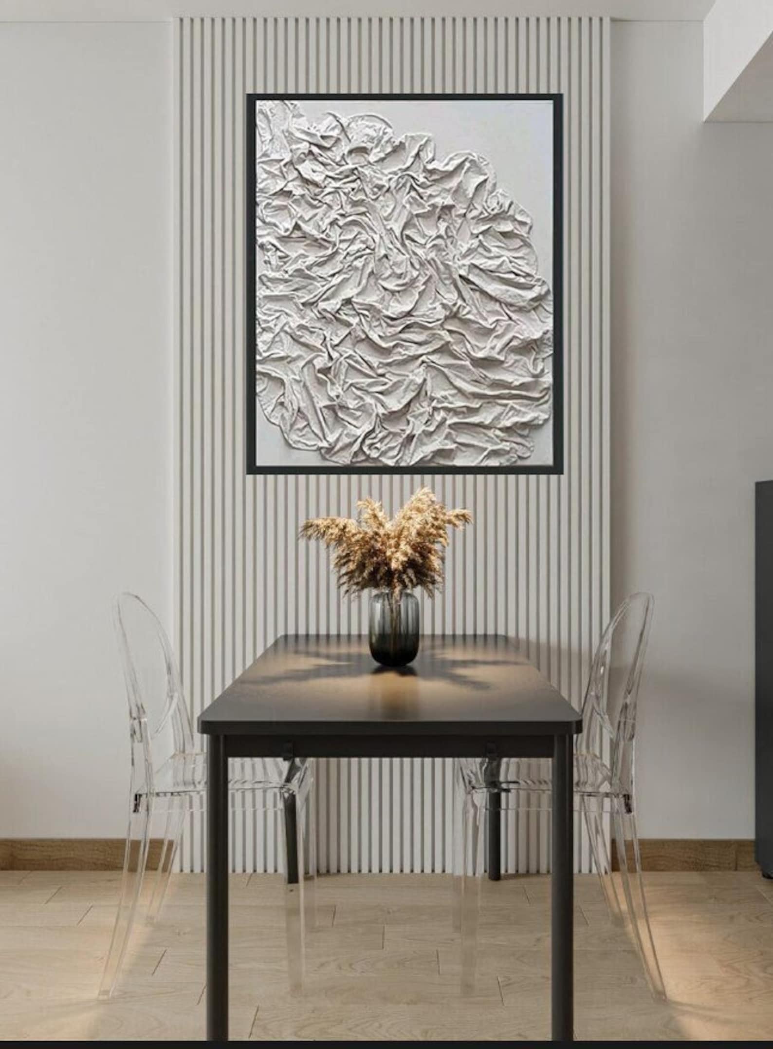 White Plaster Wall Art, Handmade Fabric Textured Painting, 3D Textured ...