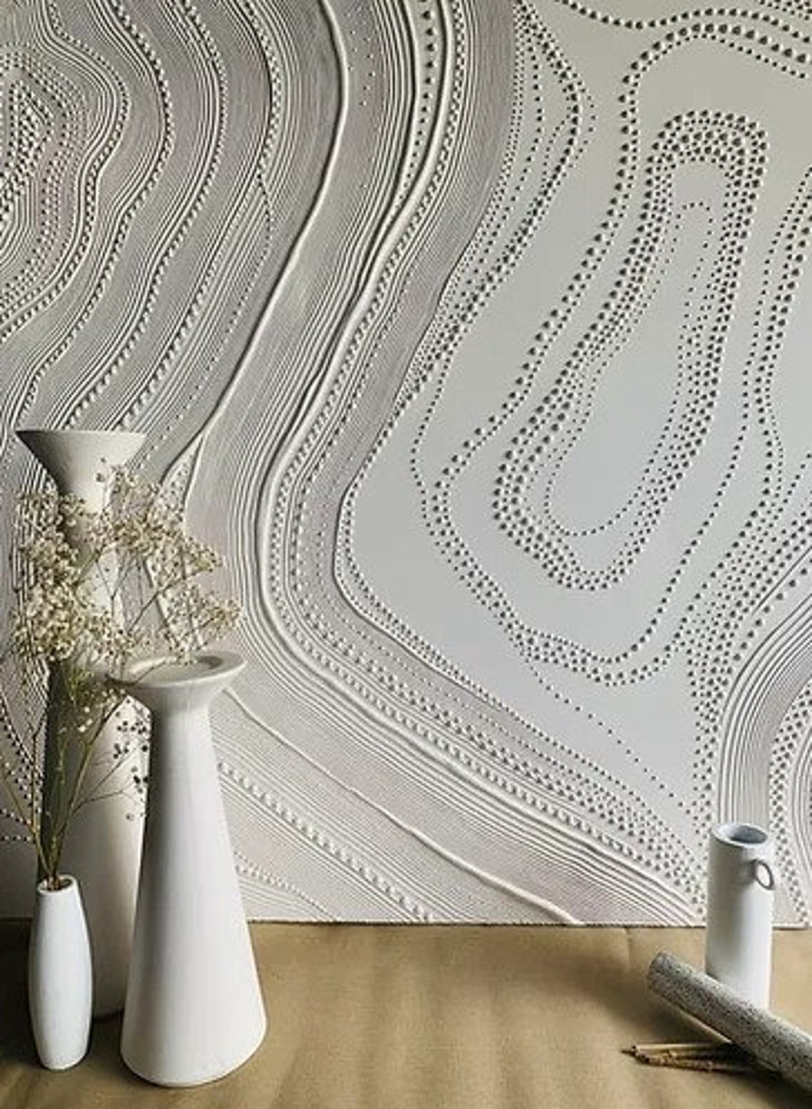 White Plaster Wall Art,handmade Textured Painting,3d Abstract Art ...