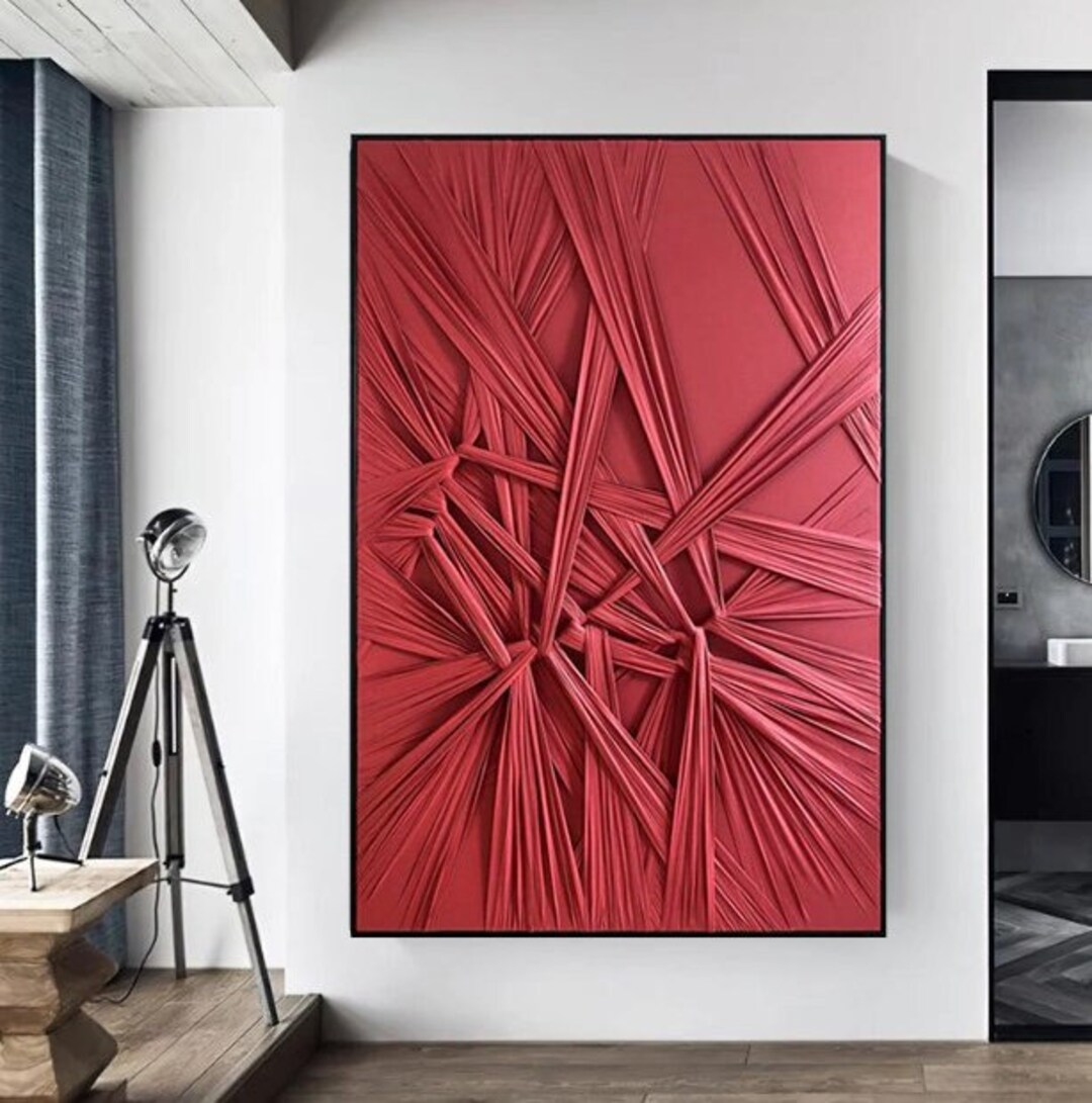 Original Red Fabric Textured Abstract Canvas Painting,red Plaster Wall ...