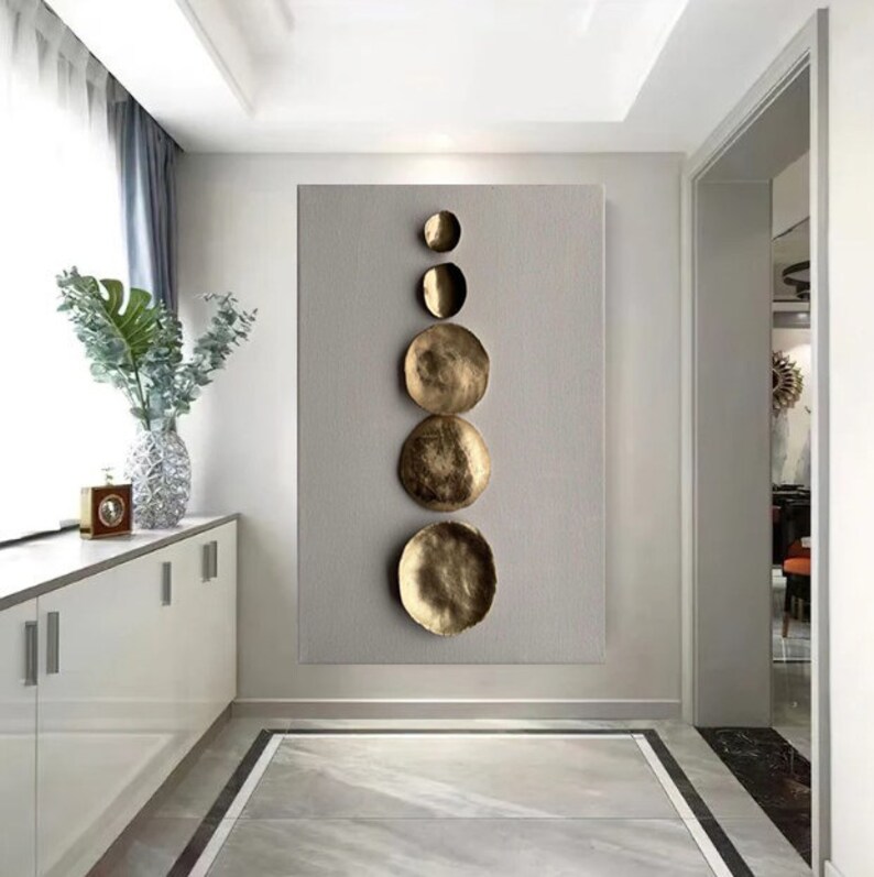 3D Relief Textured Wall Art, White Abstract Sculpture Painting, Gold ...