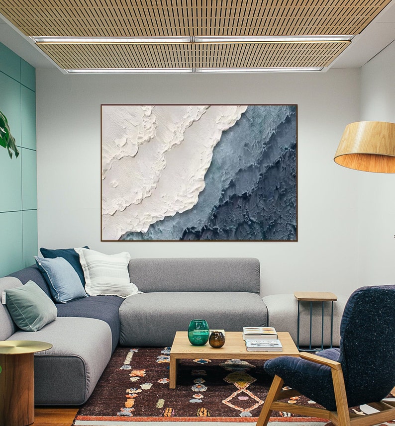 Large Textured Wall Art,blue and White Textured Art,abstract Sea Wave ...