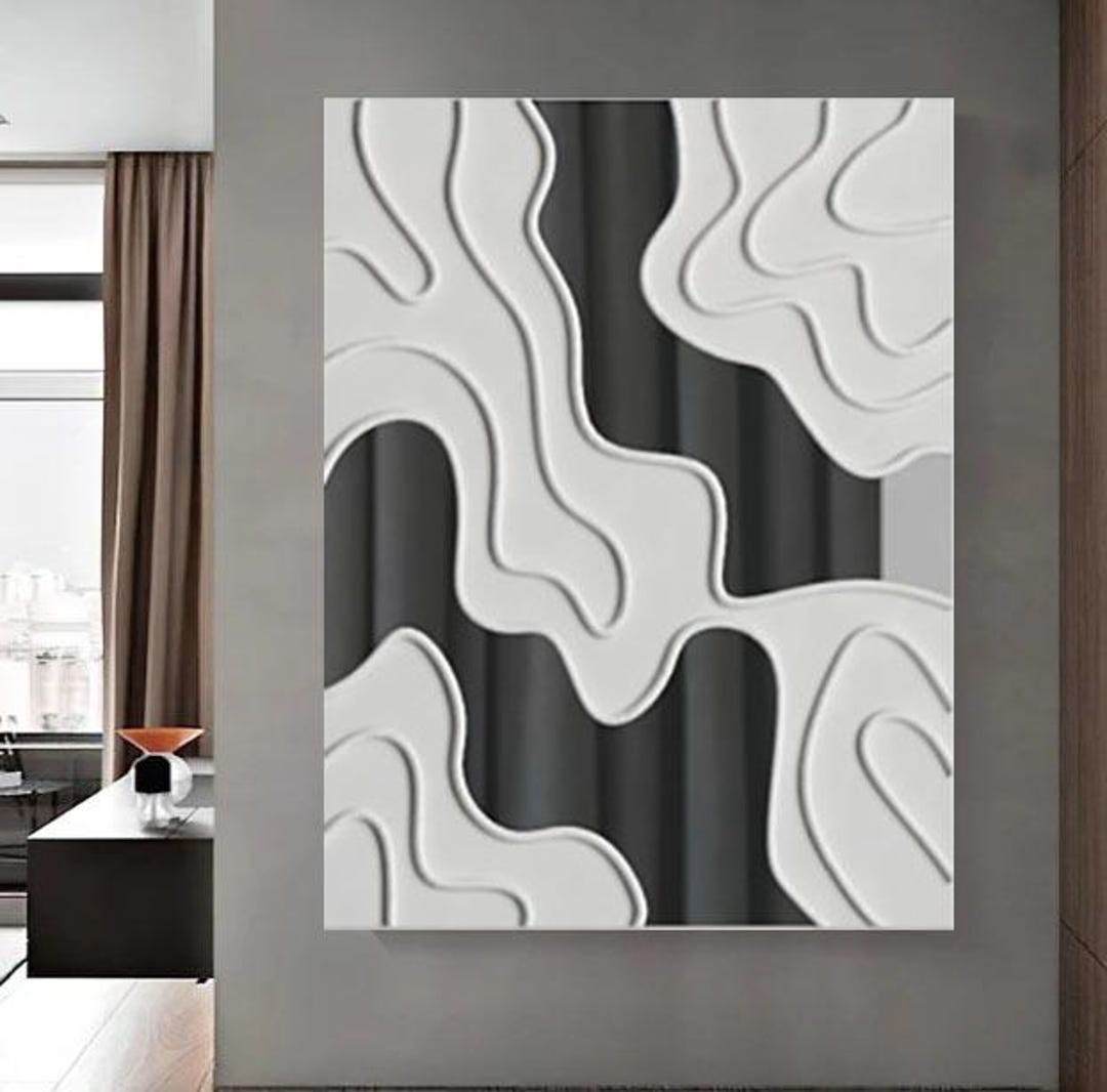 3D Relief Textured Wall Art, 3D Epoxy Art,black Abstract Painting, 3D ...