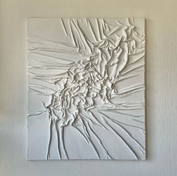 Original White Fabric Textured, Abstract Canvas Painting, Large Plaster ...