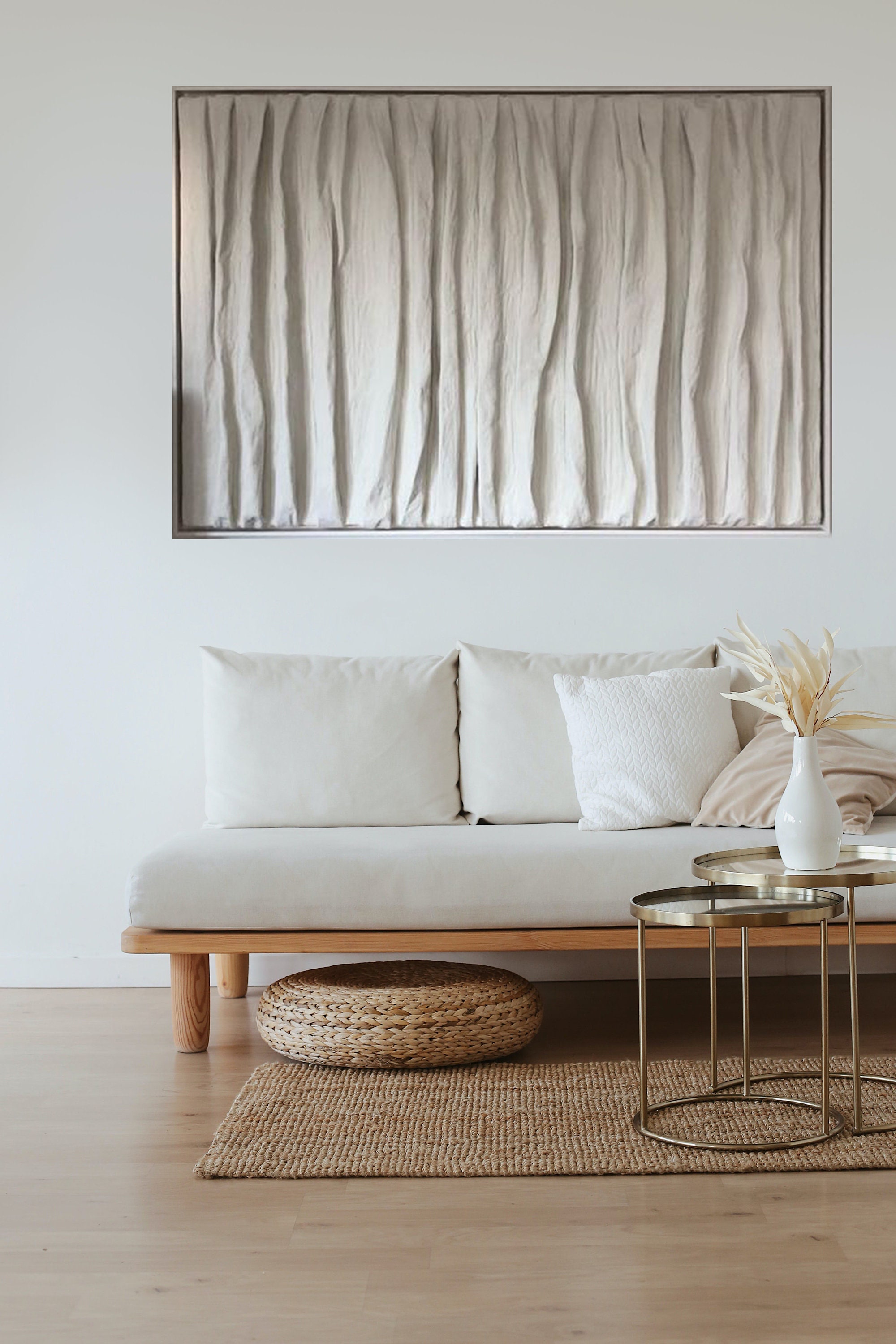 Original White Fabric Textured,abstract Canvas Painting,large Plaster ...