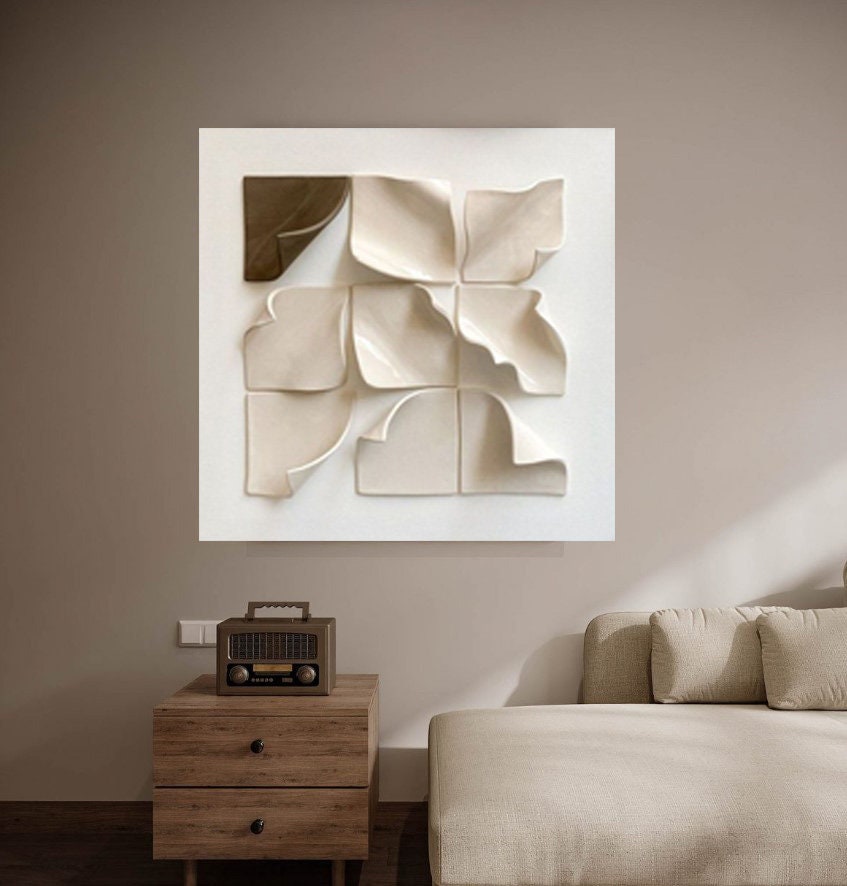 Beige 3D Textured Abstract Wall Art,beige Artwork,minimalist Abstract ...