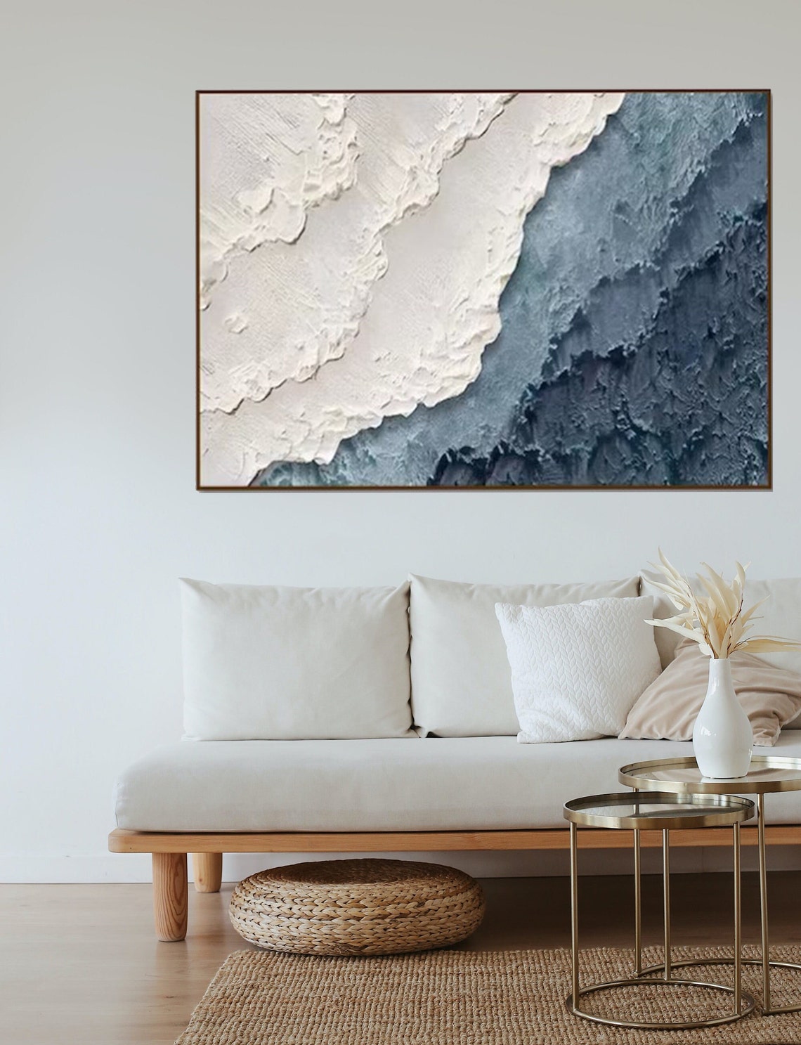 Large Textured Wall Art,blue and White Textured Art,abstract Sea Wave ...