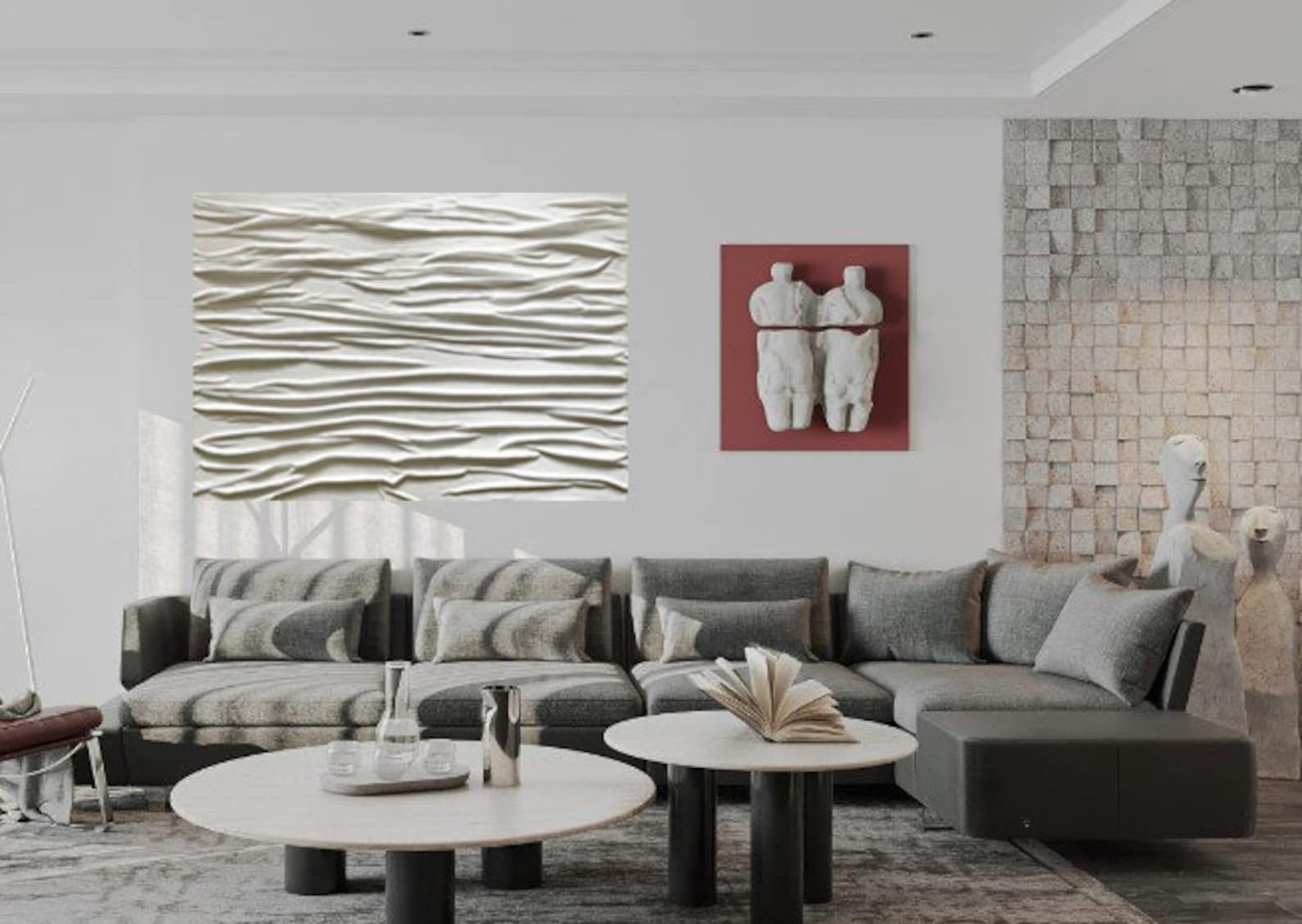 Original White Fabric Textured Abstract Canvas Painting,large Plaster ...