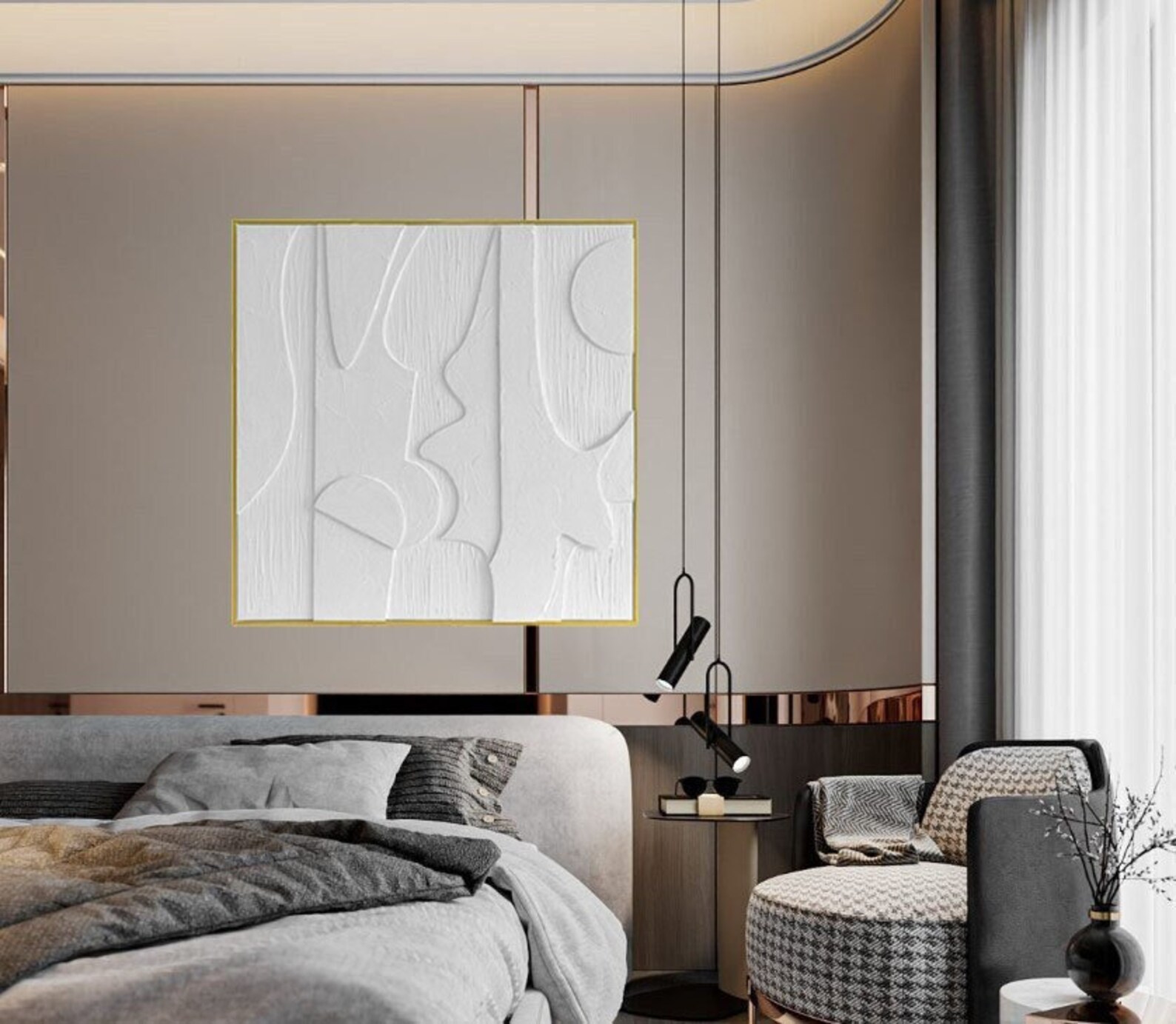 White Plaster Wall Art, Handmade Fabric Textured Painting, 3D Textured ...