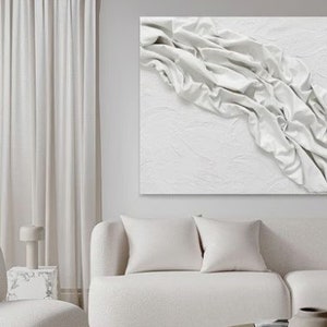 Original White Fabric Textured, Abstract Canvas Painting, Large Plaster ...