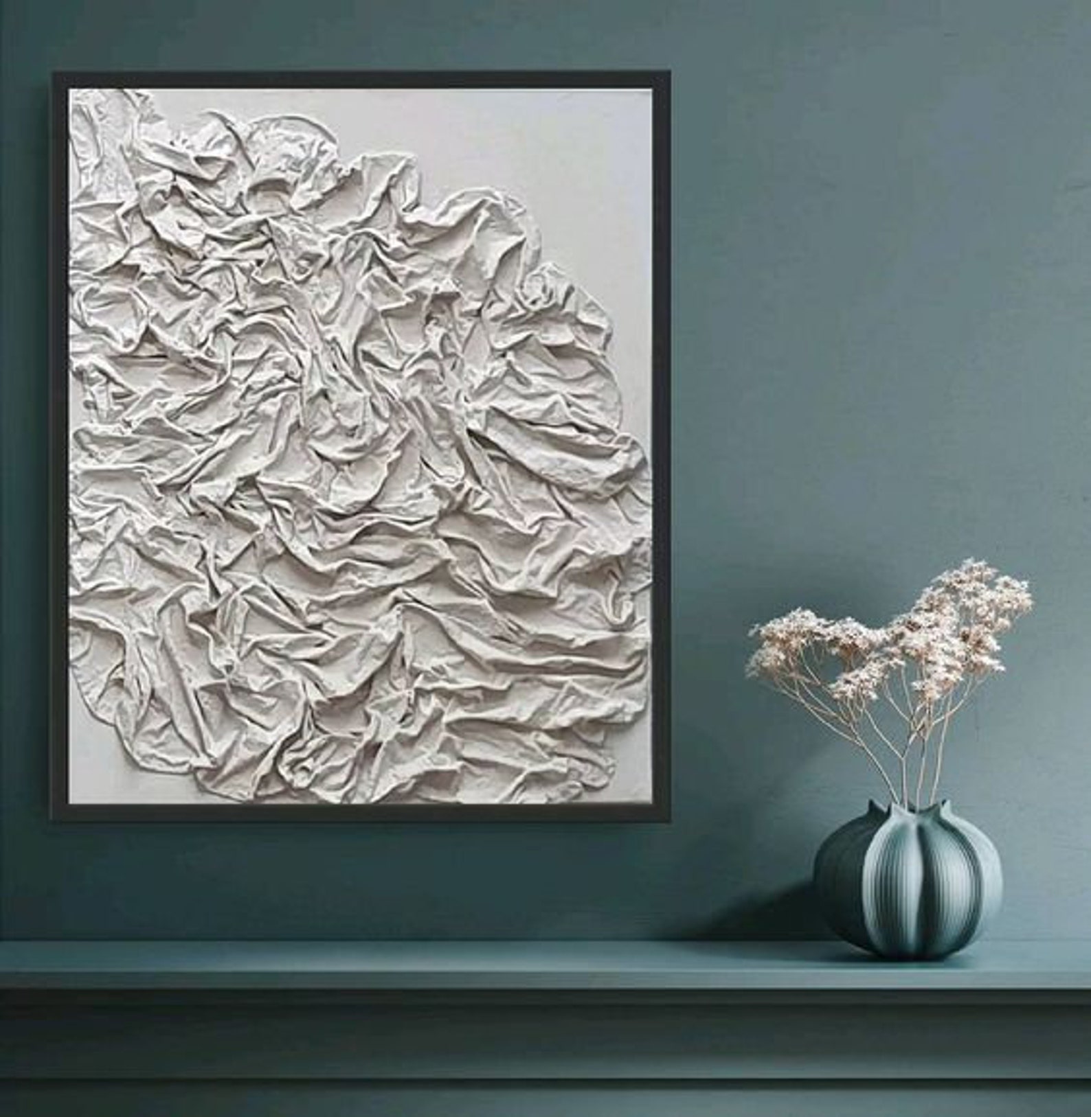 White Plaster Wall Art, Handmade Fabric Textured Painting, 3D Textured ...