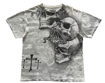 MMA Elite Skull Cross Wing Grunge Cyber Y2K Thermal Style Long Sleeve ...