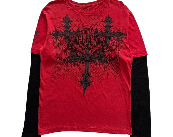 MMA Elite Cross Wing Double Layer Grunge Cyber Y2K Style Long Sleeve - Etsy