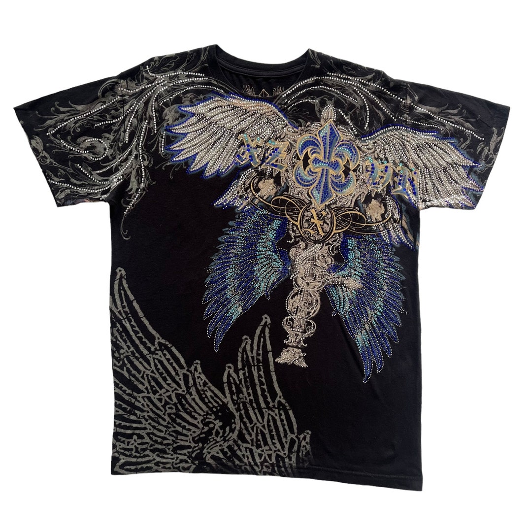 Xzavier Cross Wing Rhinestone Grunge Cyber Y2K Style T-shirt - Etsy