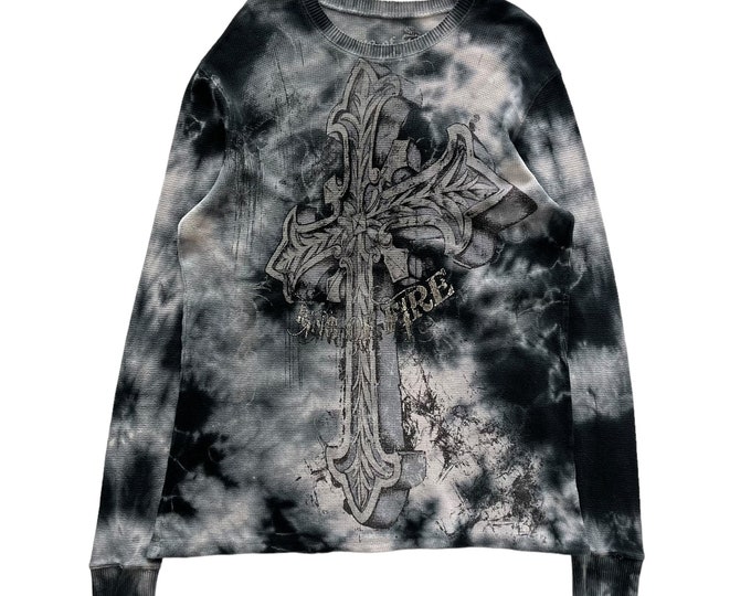 Ring of Fire Cross Tie Dye Grunge Cyber Y2K Thermal Style Long Sleeve ...