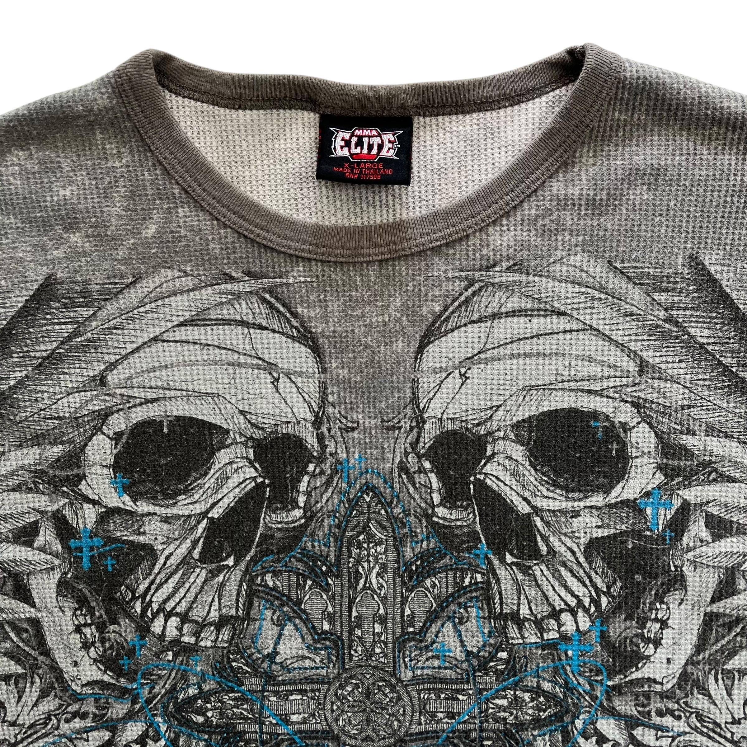 MMA Elite Skull Cross Wing Grunge Cyber Y2K Thermal Style Long Sleeve ...