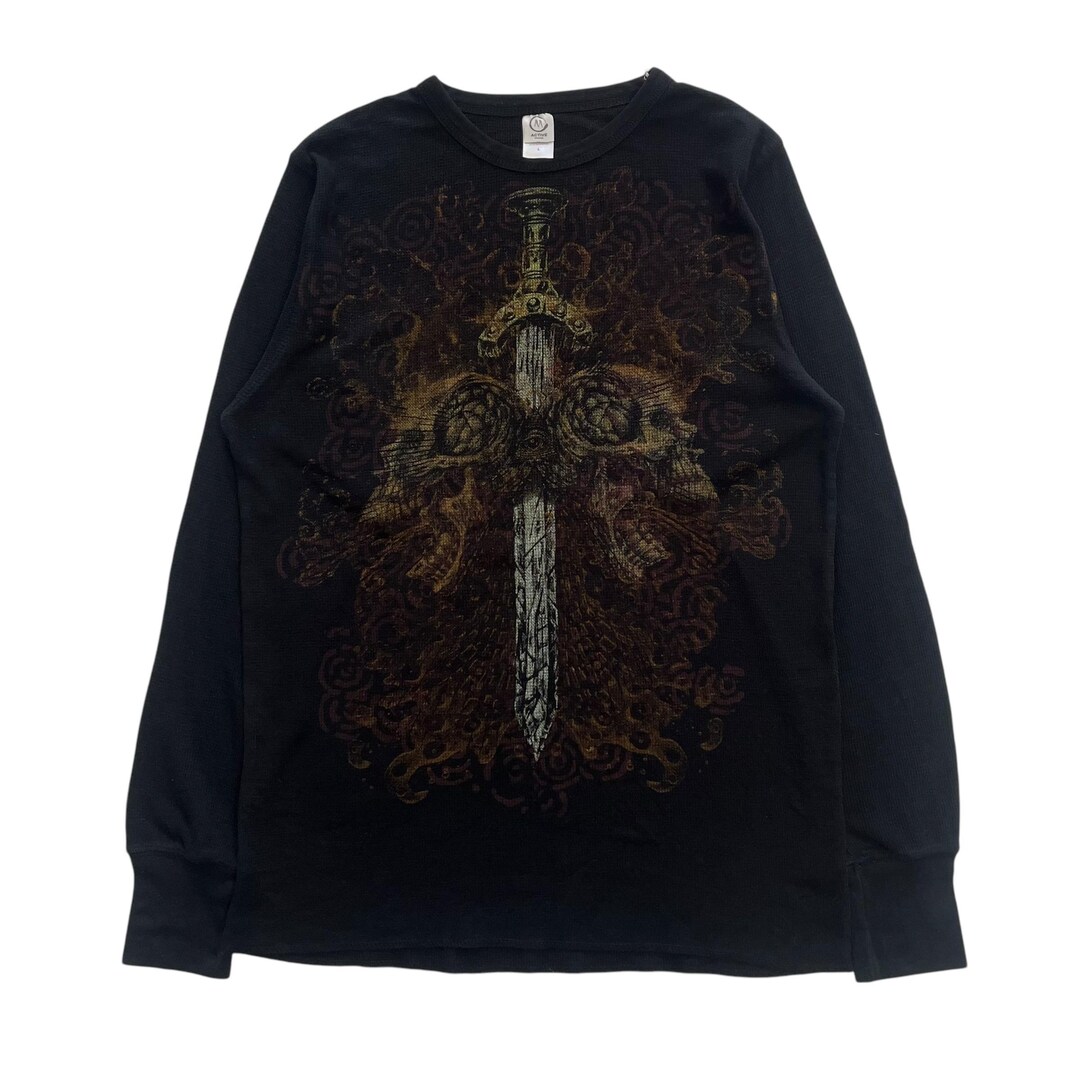 Skull Sword Grunge Cyber Y2K Thermal Style Long Sleeve - Etsy