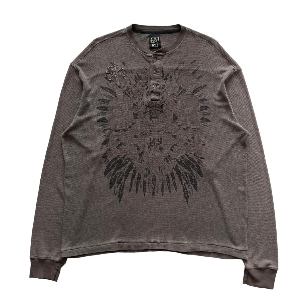 Point Zero Skull Cross Wing Grunge Cyber Y2K Thermal Style Long Sleeve ...
