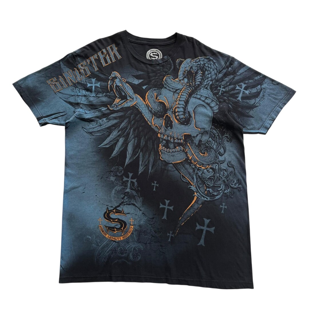 Sinister Skull Cross Wing Grunge Cyber Y2K Style T-shirt - Etsy
