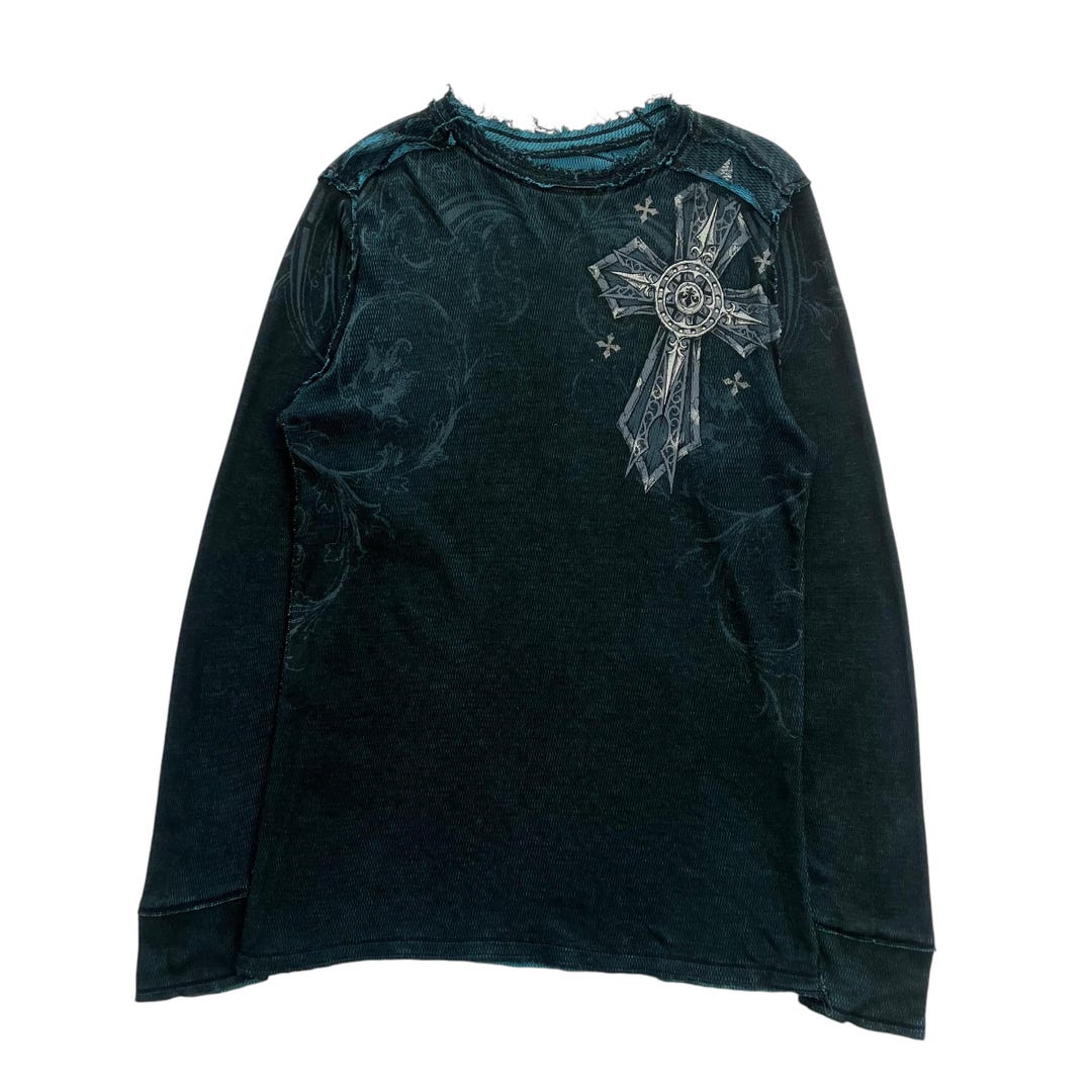 Affliction Skull Cross Reversible Grunge Cyber Y2K Thermal Style Long ...