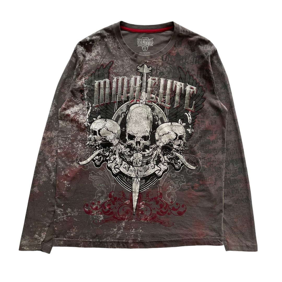 MMA Elite Skull Sword Grunge Cyber Y2K Style Long Sleeve - Etsy