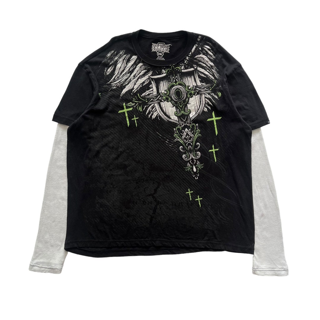 MMA Elite Cross Wing Double Layer Grunge Cyber Y2K Style Long Sleeve - Etsy