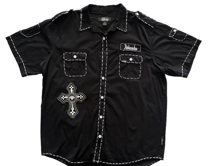 Ablanche Cross Grunge Cyber Y2K Style Button up Short Sleeve Shirt - Etsy