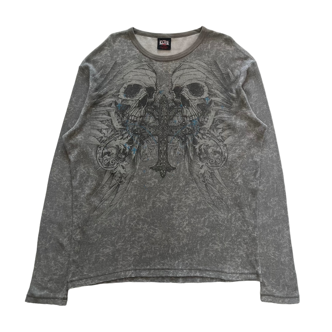 MMA Elite Skull Cross Grunge Cyber Y2K Thermal Style Long Sleeve - Etsy