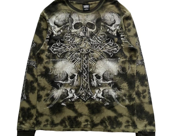 MMA Elite Skull Cross Grunge Cyber Y2K Thermal Style Long Sleeve - Etsy