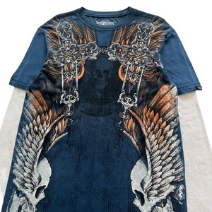 MMA Elite Skull Cross Wing Double Layer Grunge Cyber Y2K Style Long ...
