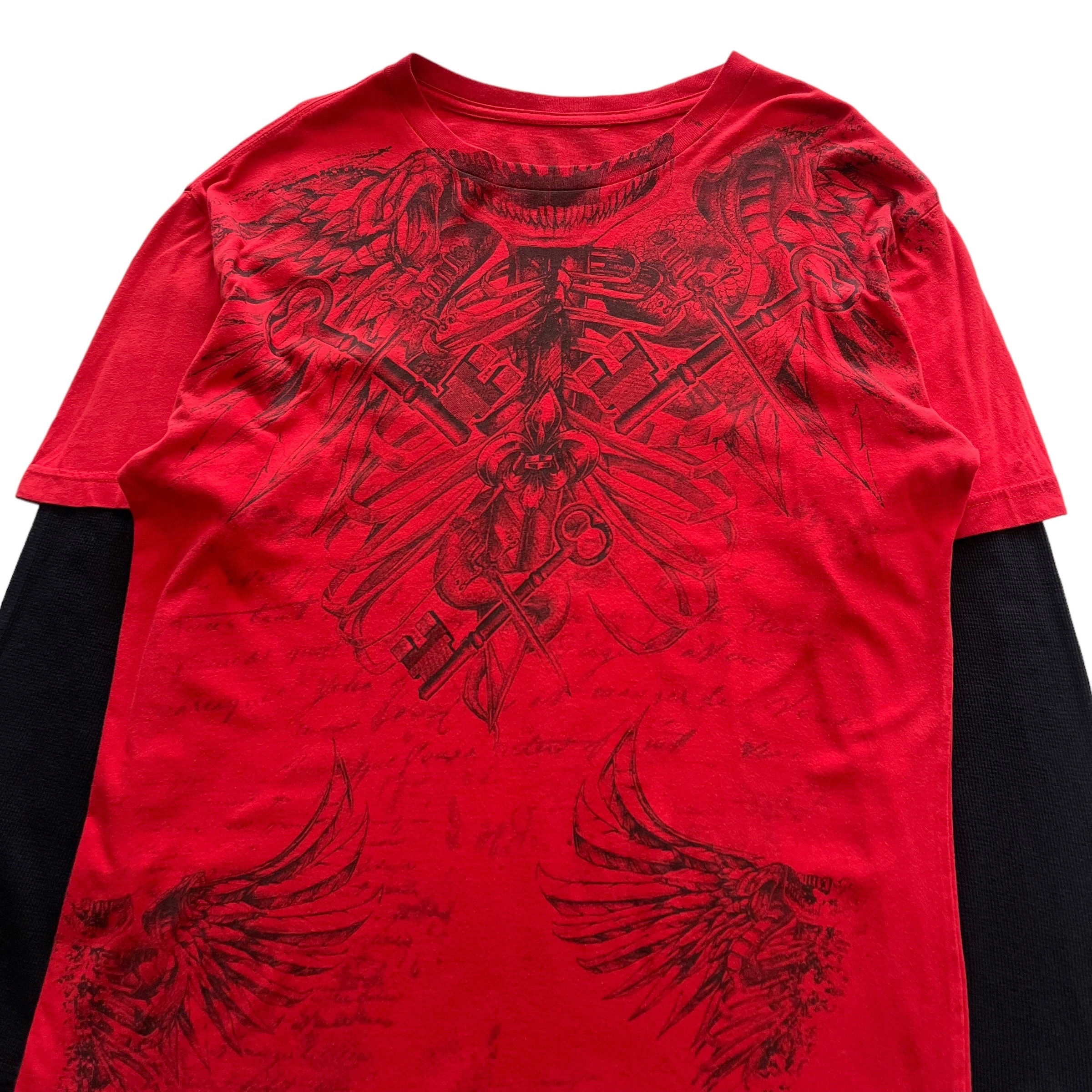 Destruction Skull Cross Wing Double Layer Grunge Cyber Y2K Destruction Skull Cross Wing Double Layer Grunge Cyber Y2K