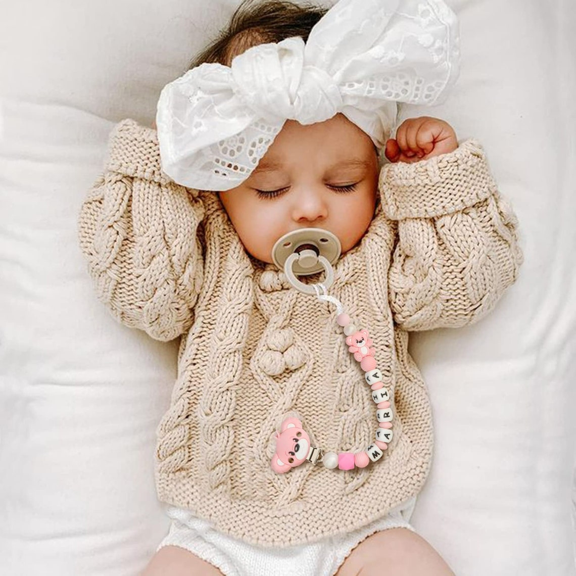 Custom Dummy Chain With Name Personalised Teddy Bear Pacifier Clip for ...